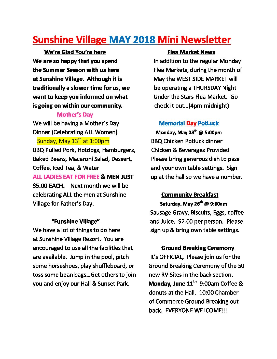 Newsletters - Sunshine Village