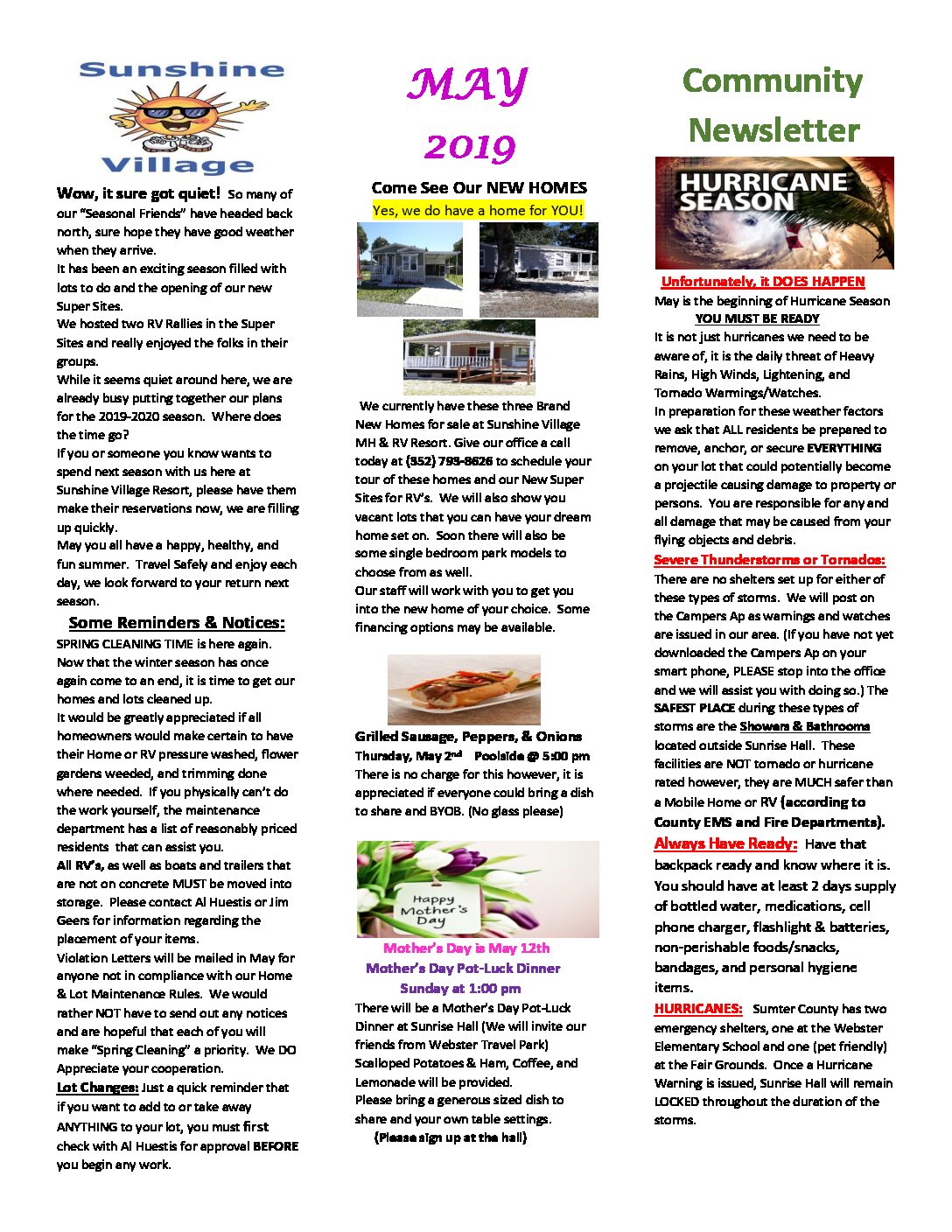 Sunshine Village Monthly Newsletters - Sunshine Village